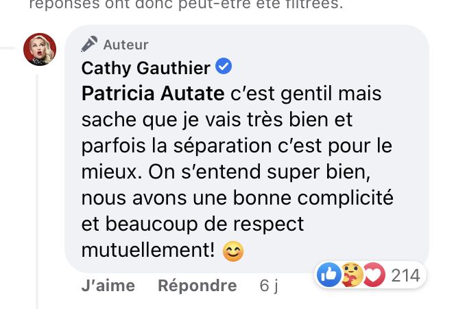 Rupture pour Cathy Gauthier
