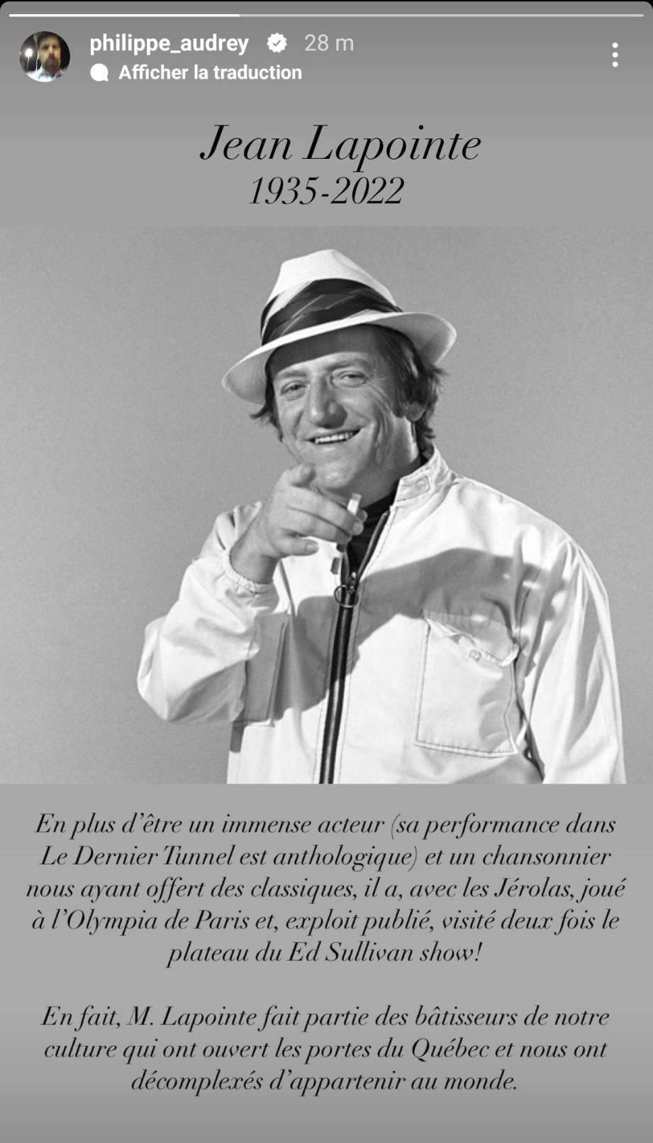 Décès de Jean Lapointe: les stars québécoises lui rendent hommage