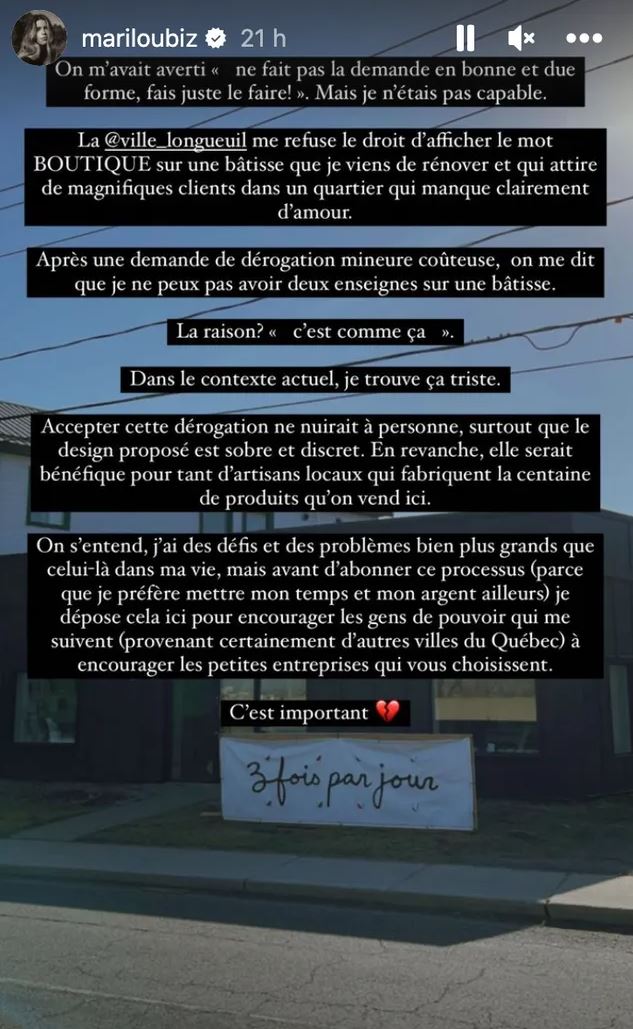 Marilou de Trois fois par jour dénonce une décision de Longueuil et la ...