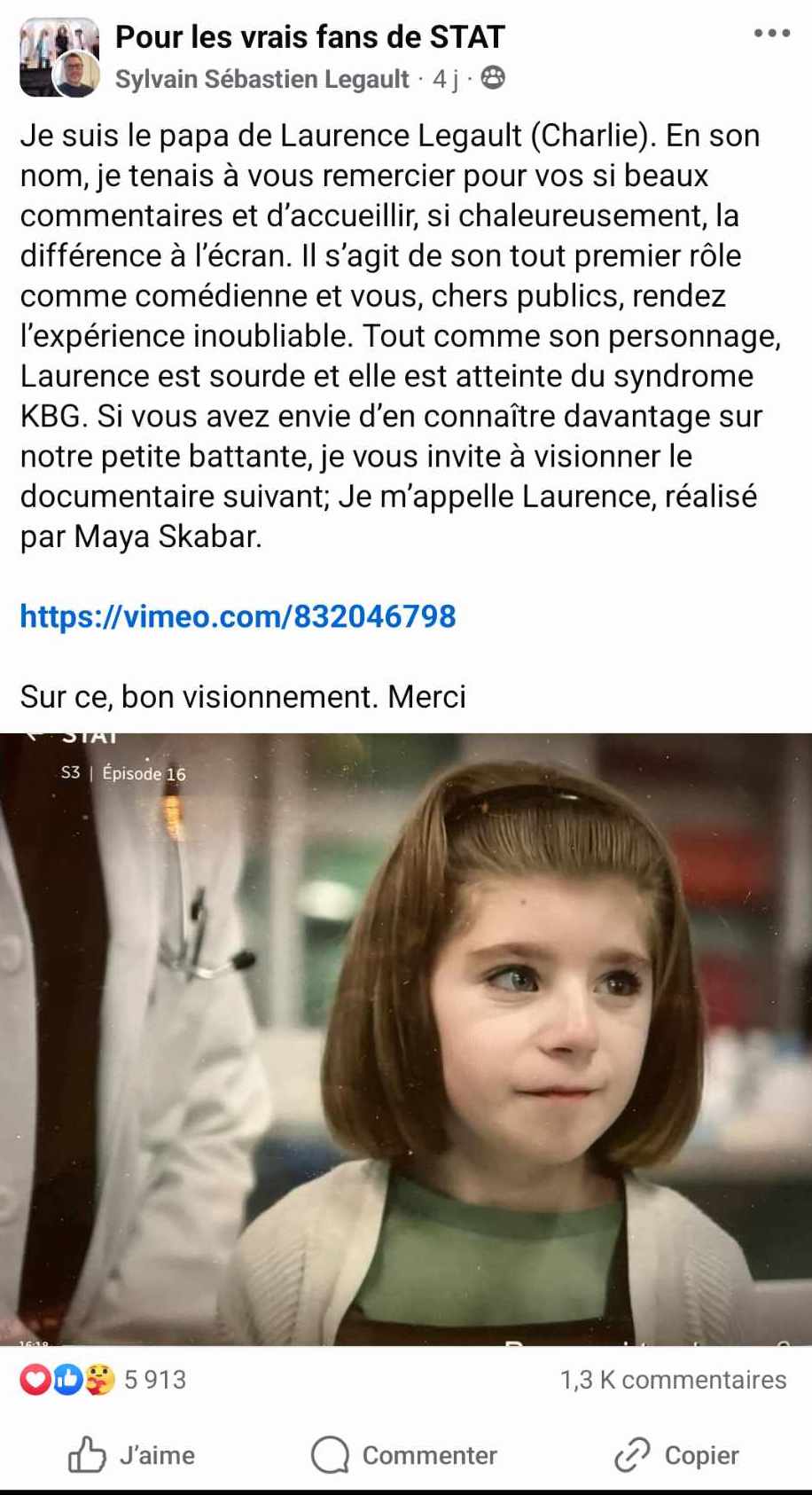 Le papa de la petite Charlie de STAT s'adresse aux fans