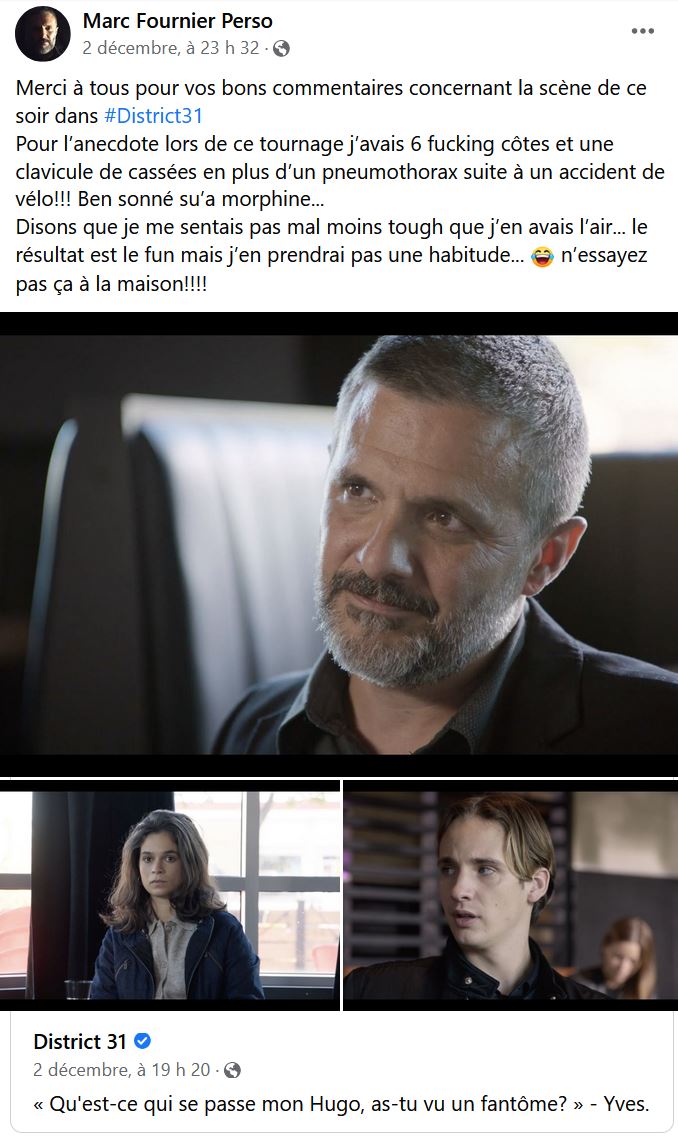 Sérieusement blessé, Marc Fournier a tout de même tourné cette scène de ...