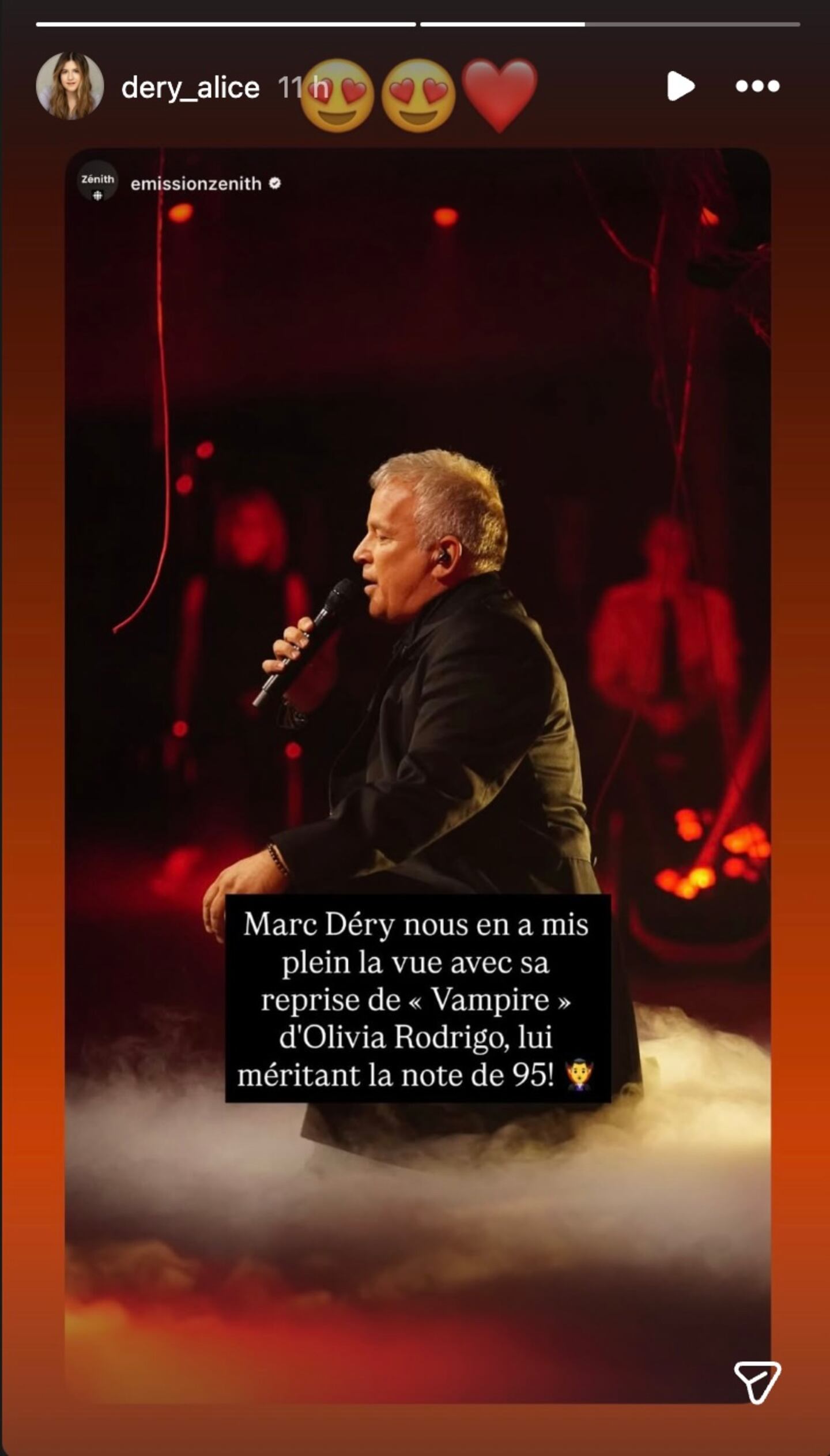Alice Déry réagit à la performance de son père Marc Déry à Zénith