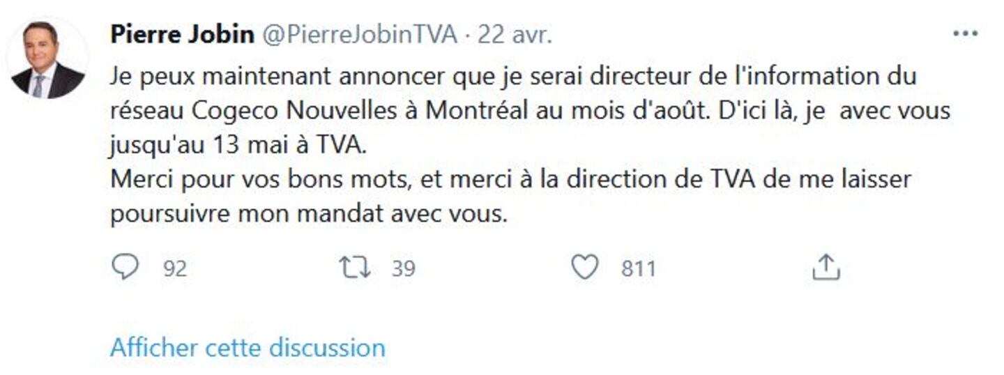 Pierre Jobin dévoile son nouvel emploi