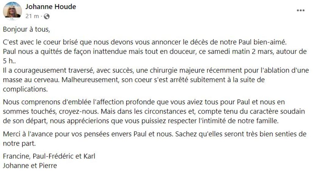 Paul Houde est décédé