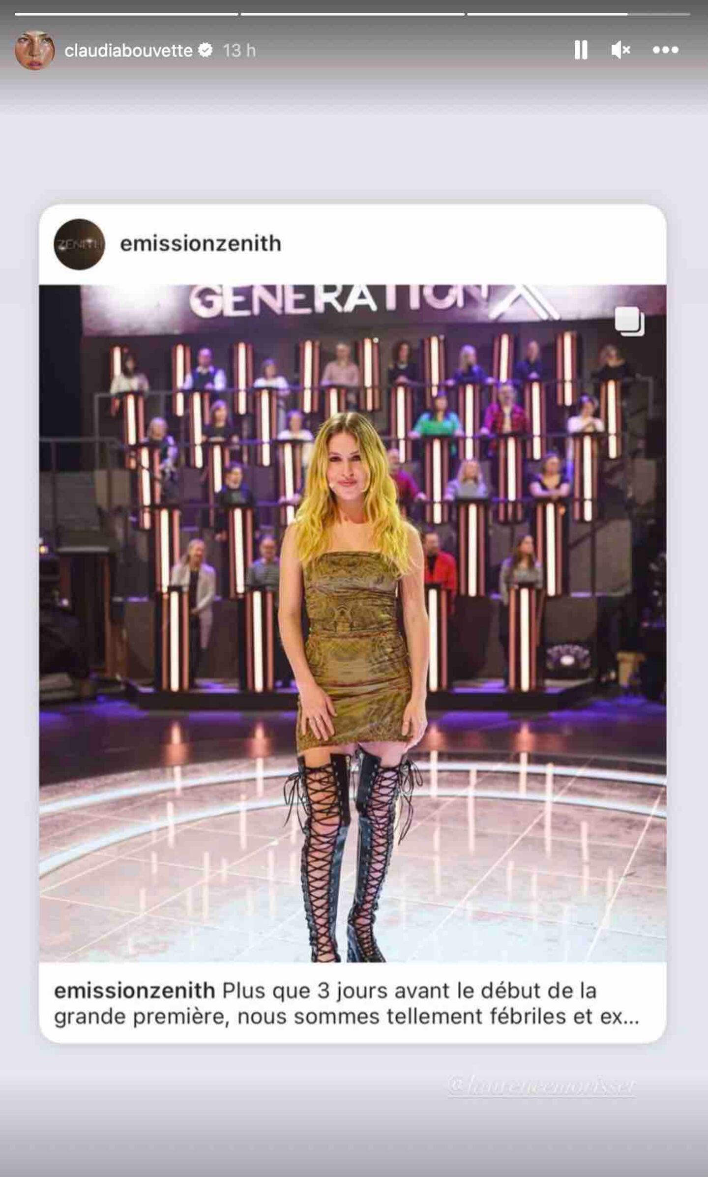 Claudia Bouvette ose des bottes en cuir lacées jusqu'aux genoux sur le ...