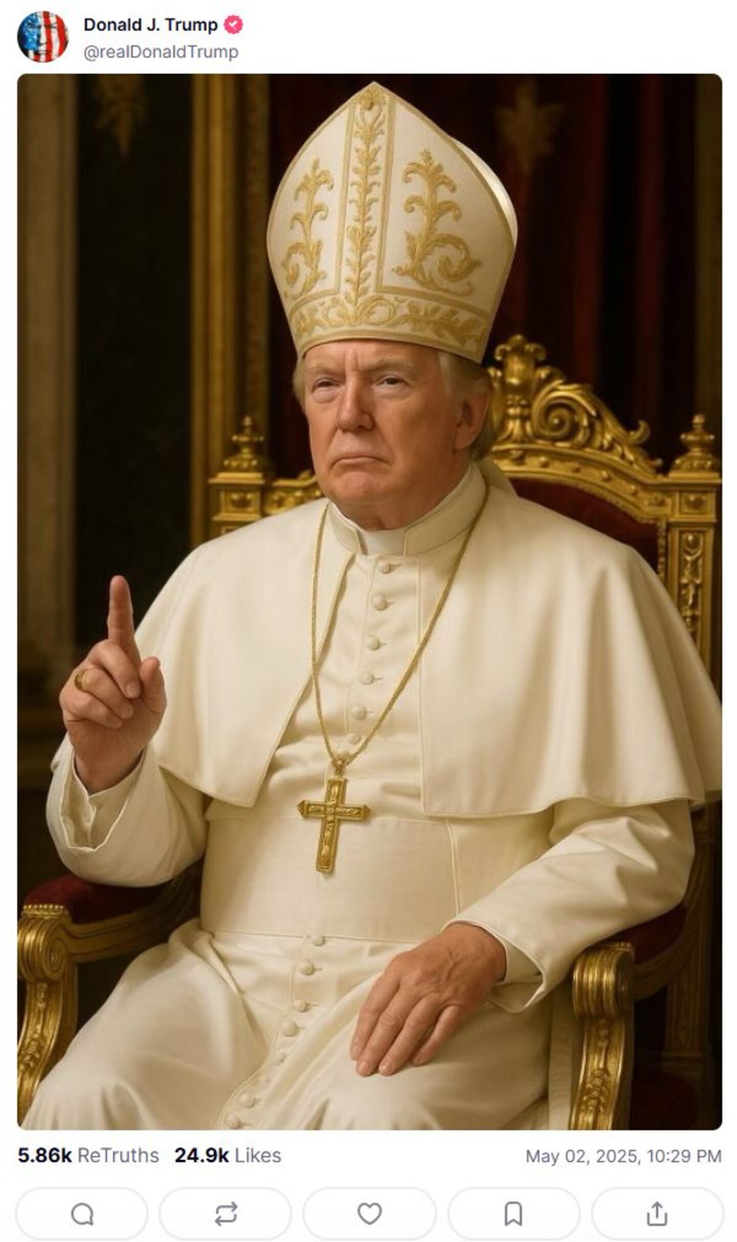 PHOTO: Donald Trump se prend pour le pape et provoque l’indignation